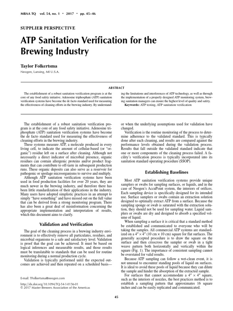 ATP Sanitation Verification PDF | PDF | Verification And Validation | Adenosine Triphosphate