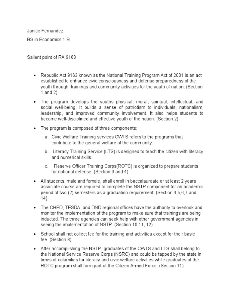 Salient Points of Ra 9163 | PDF