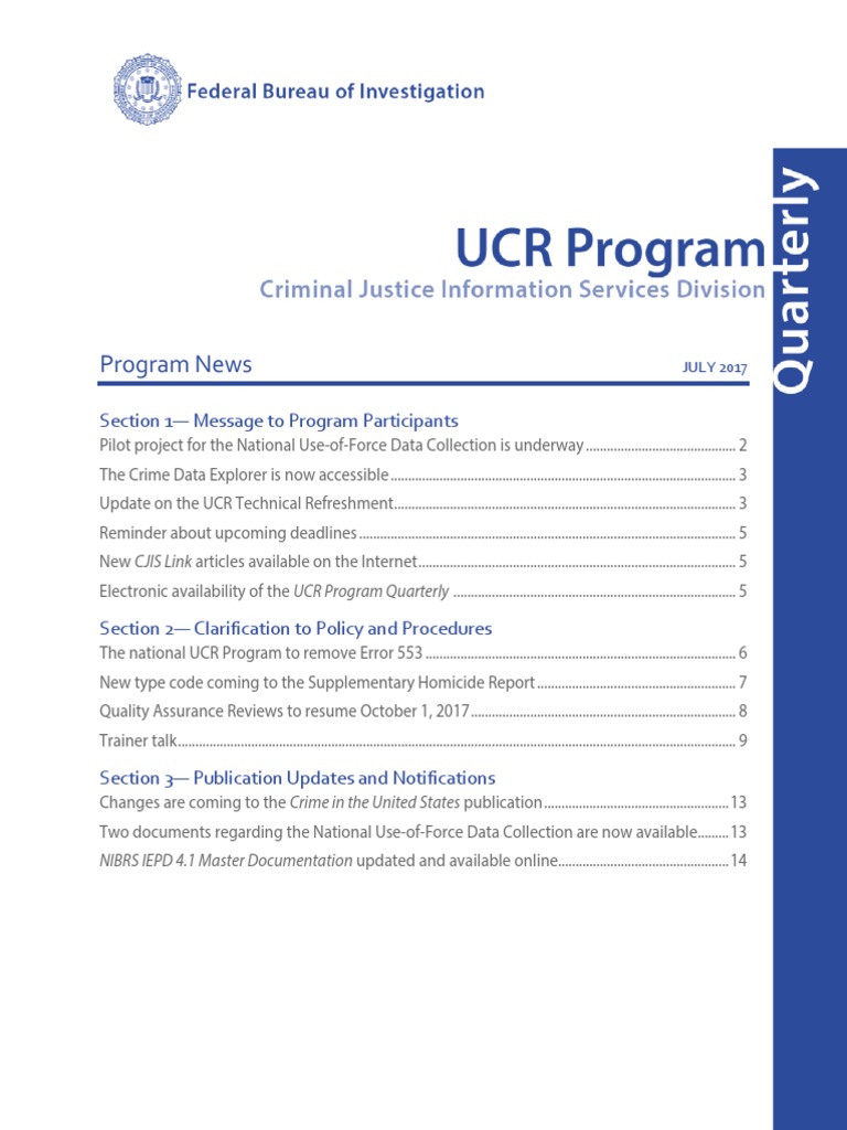 Ucr Quarterly July | PDF | Uniform Crime Reports | Crime & Violence