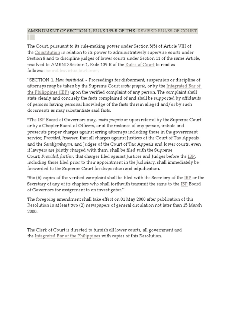 AMENDMENT OF SECTION 1 Rule 139 | PDF