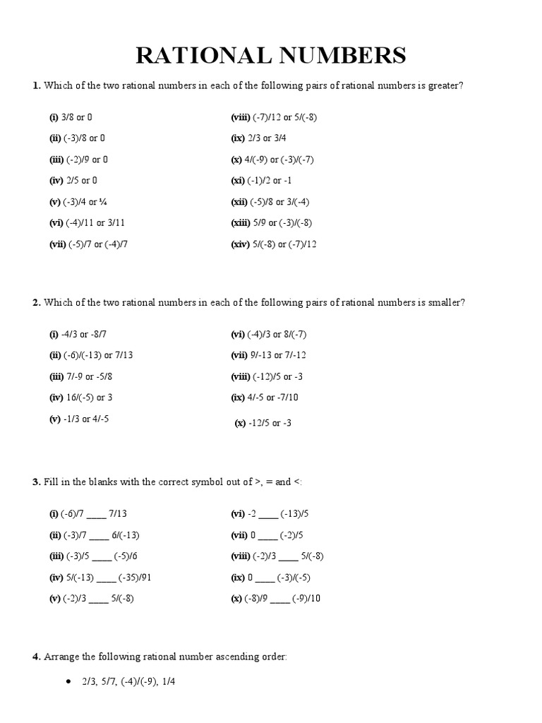 Comparing and Ordering Rational Numbers | PDF | Fraction (Mathematics ...