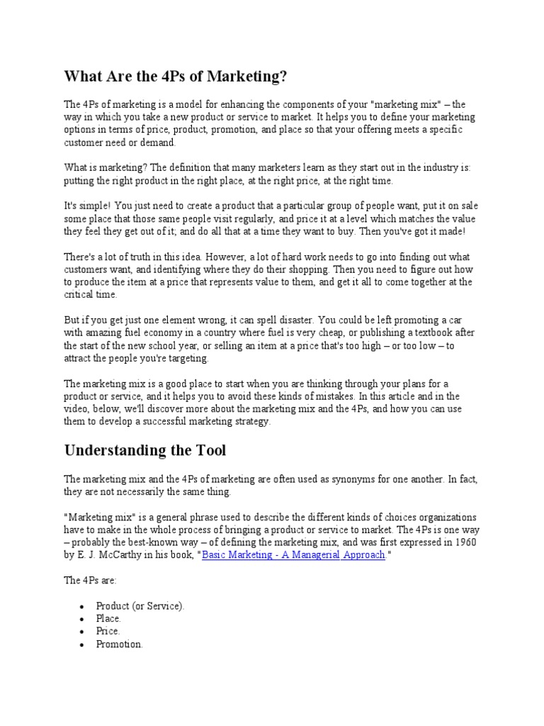 Understanding the 4Ps of Marketing | PDF | Marketing | Prices