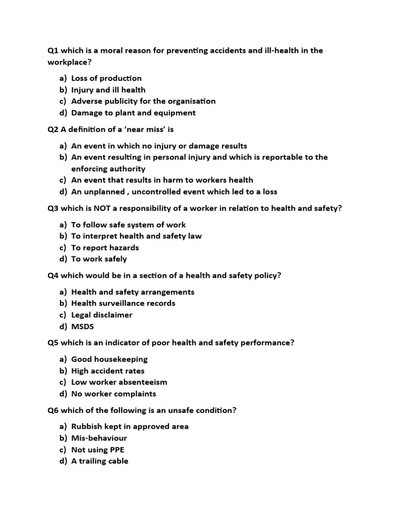 HSW Question Paper | PDF | Occupational Safety And Health | Personal ...