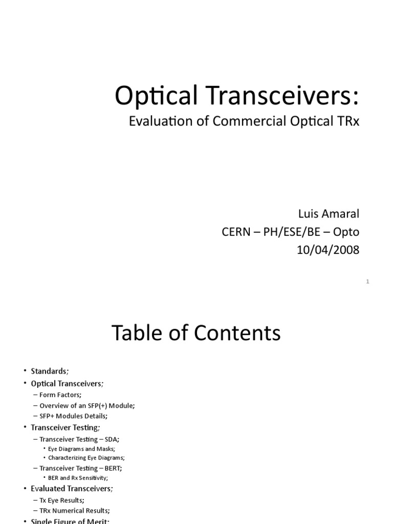 Presentation - Evaluation of Commercial Optical TRX | PDF ...