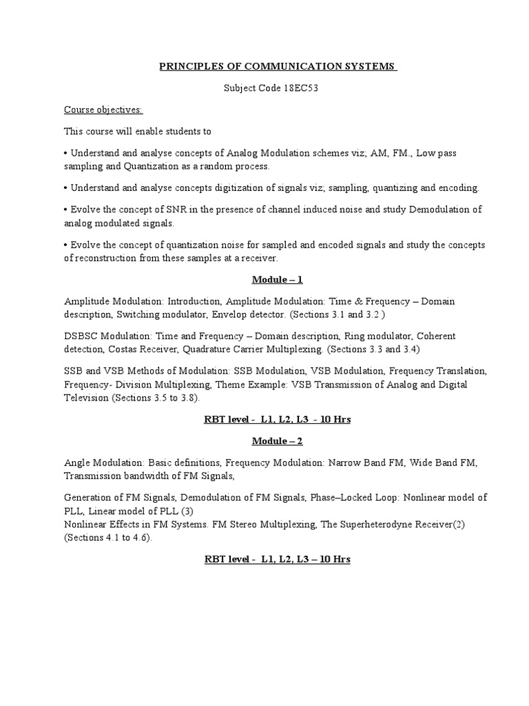 Communication Systems Course Guide | PDF | Frequency Modulation | Modulation