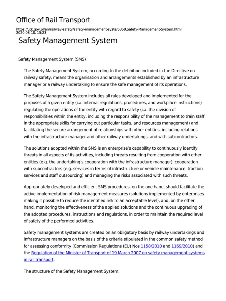 Safety Management System: O Ce of Rail Transport | PDF | Safety ...
