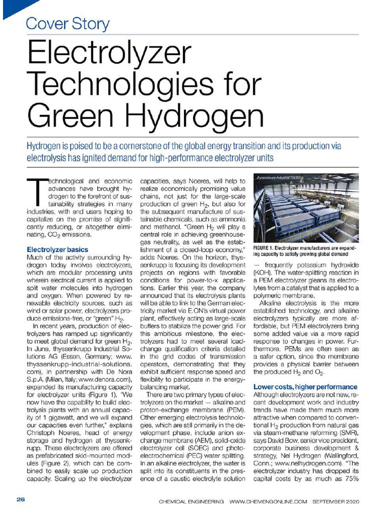 Electrolyzer Technologies For Green Hydrogen | PDF | Hydrogen ...