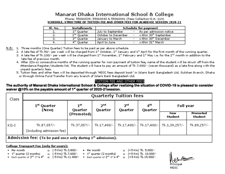 Tuition Fees Chart of KG 1 PDF - Manarat272202024933AM | PDF | Fee ...