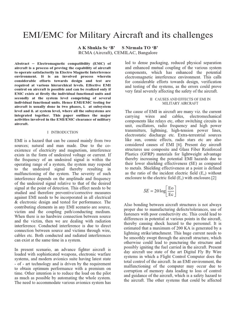 EMI-EMC For Military Aircrafts and Its Challenges | PDF ...