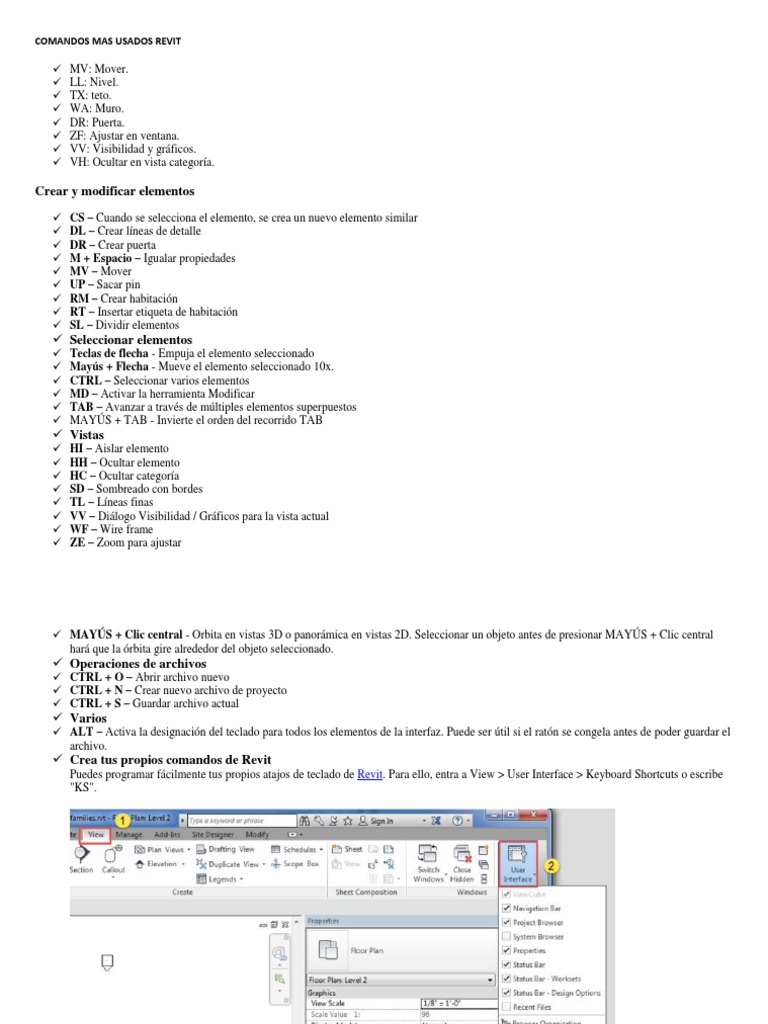 Comandos y atajos de teclado más utilizados en Revit | PDF | Software ...