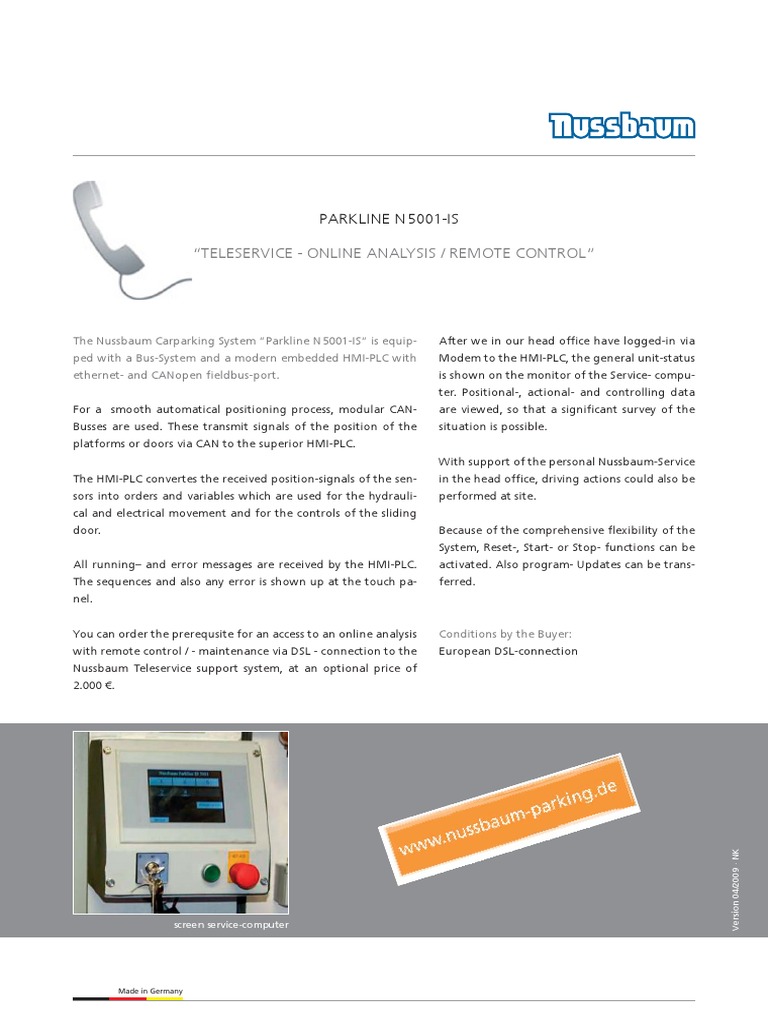""Teleservice - Online Analysis / Remote Control": Parkline N5001-Is | PDF