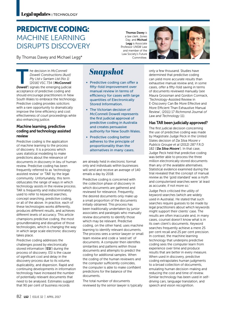 Predictive Coding in Legal Discovery | PDF | Discovery (Law) | Judge