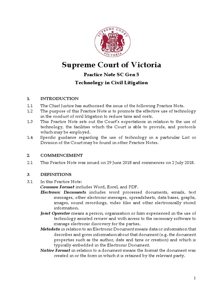 Supreme Court of Victoria: Practice Note SC Gen 5 Technology in Civil ...