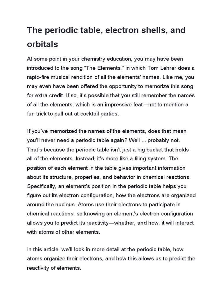 The Periodic Table, Electron Shells, and Orbitals | Download Free PDF ...