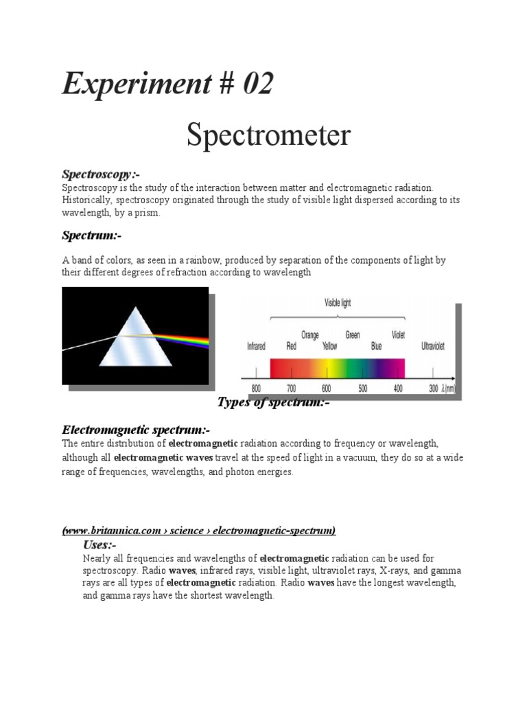 Experiment # 02: Spectrometer | PDF | Spectrum | Electromagnetic Spectrum
