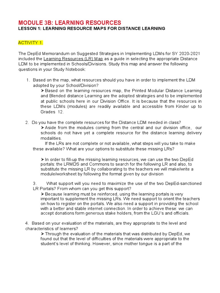 LDM2 Module 3B Activity With Sample Answers | PDF | Learning | Behavior Modification