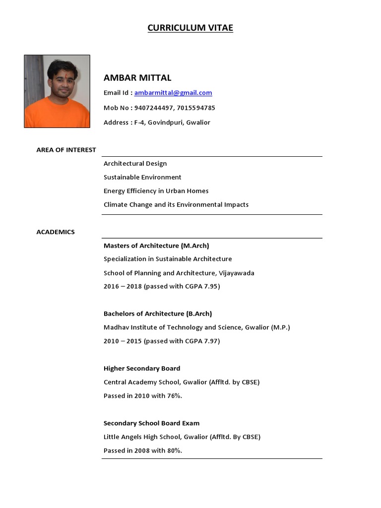 Ambar Mittal's Curriculum Vitae: An Experienced Sustainable Architect Focusing on Energy ...