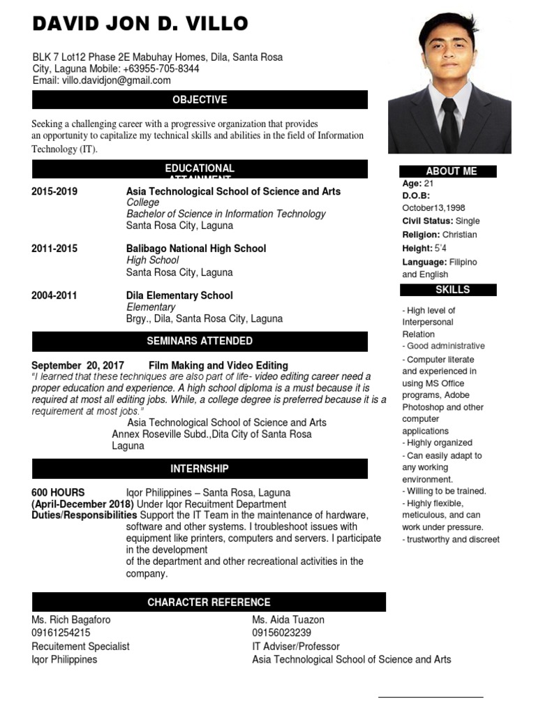 David Jon Villo - CV | PDF | Behavior Modification | Cognition