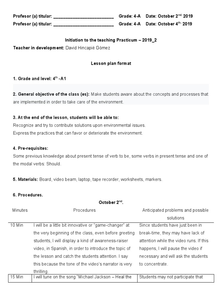 Initiation to the Teaching Practicum - Lesson Plans for Environmental ...