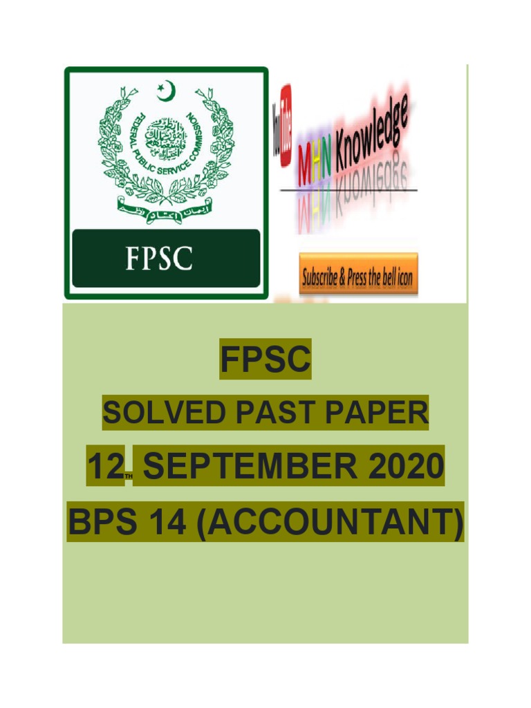 FPSC BPS 14 Accountant Past Paper | PDF