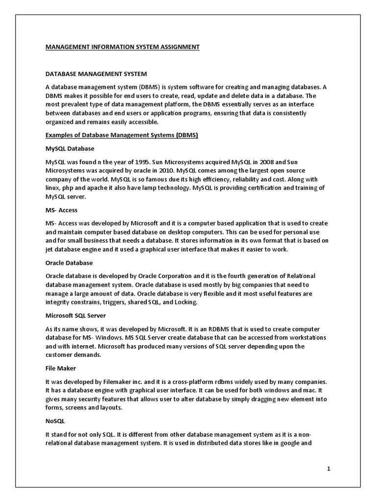Management Information System Assignment | PDF | Relational Database | Databases