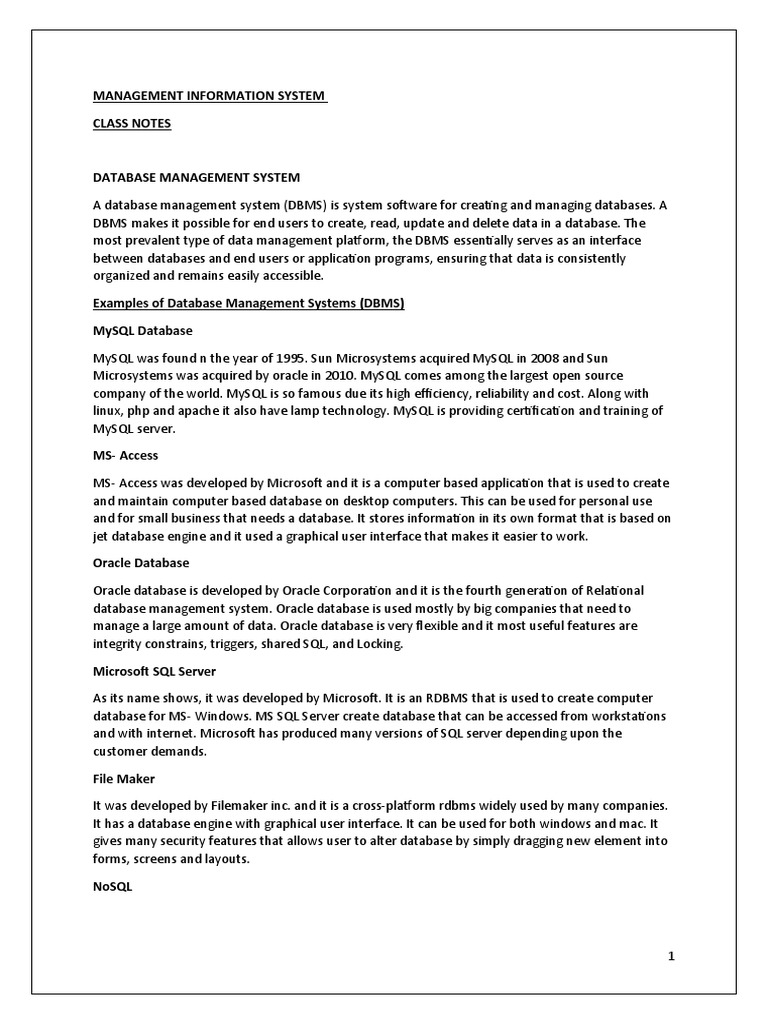 Database Management - Class Notes | PDF | Relational Database | Databases