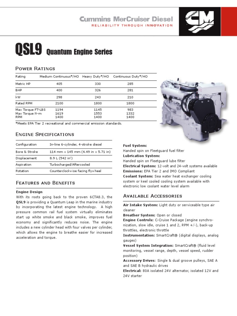 Datasheet qsl9 | PDF | Engines | Horsepower