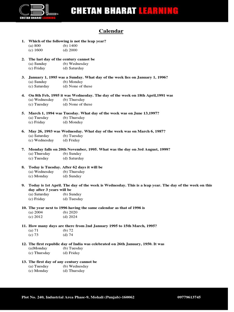 Calendars - CSAT Reasoning | PDF | Travel | Science & Mathematics