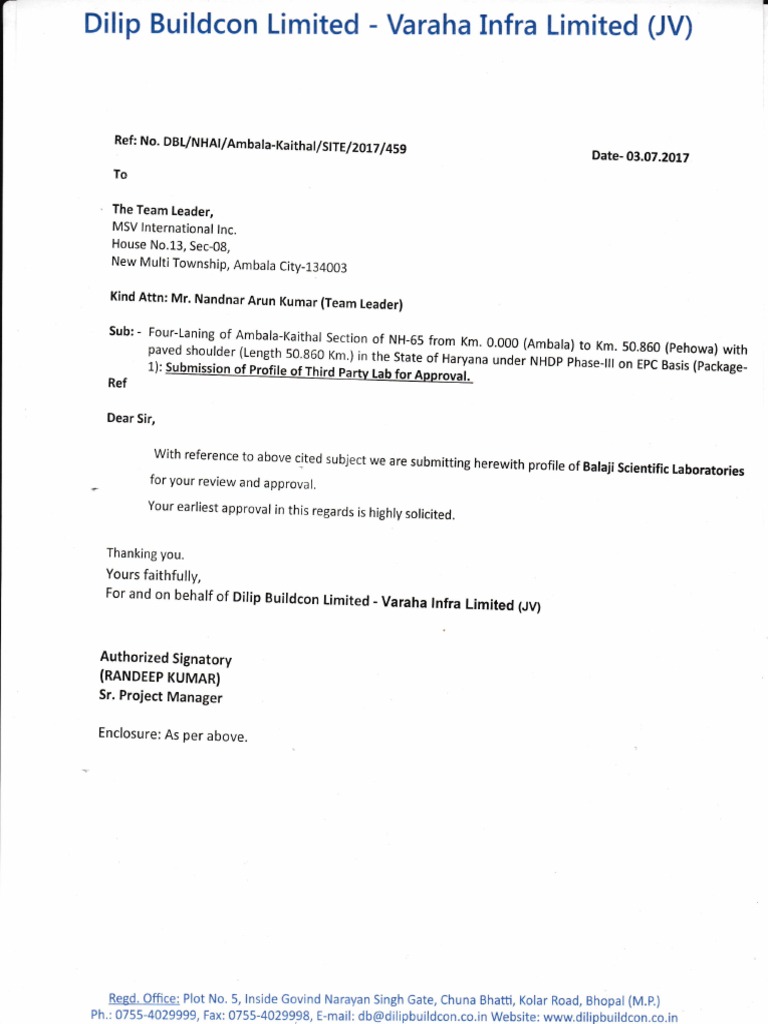 Dilip Buildcon Limited - Varaha Infra Limited JV Profile Submission | PDF