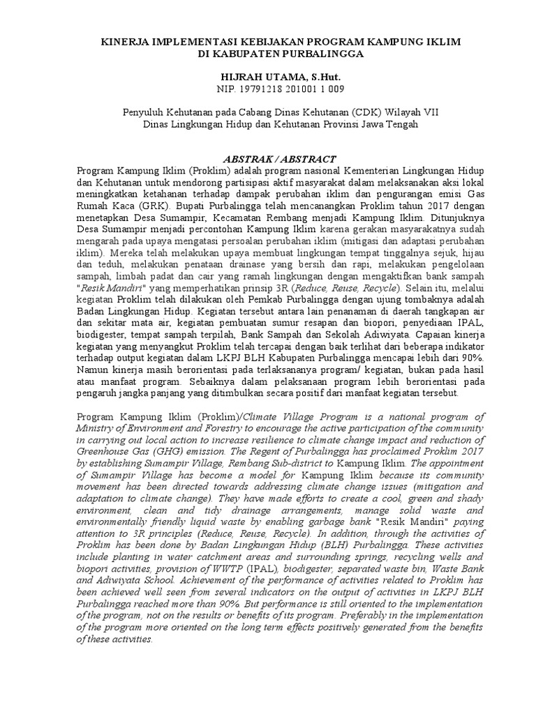 Kinerja Proklim Purbalingga | PDF | Teknologi & Rekayasa