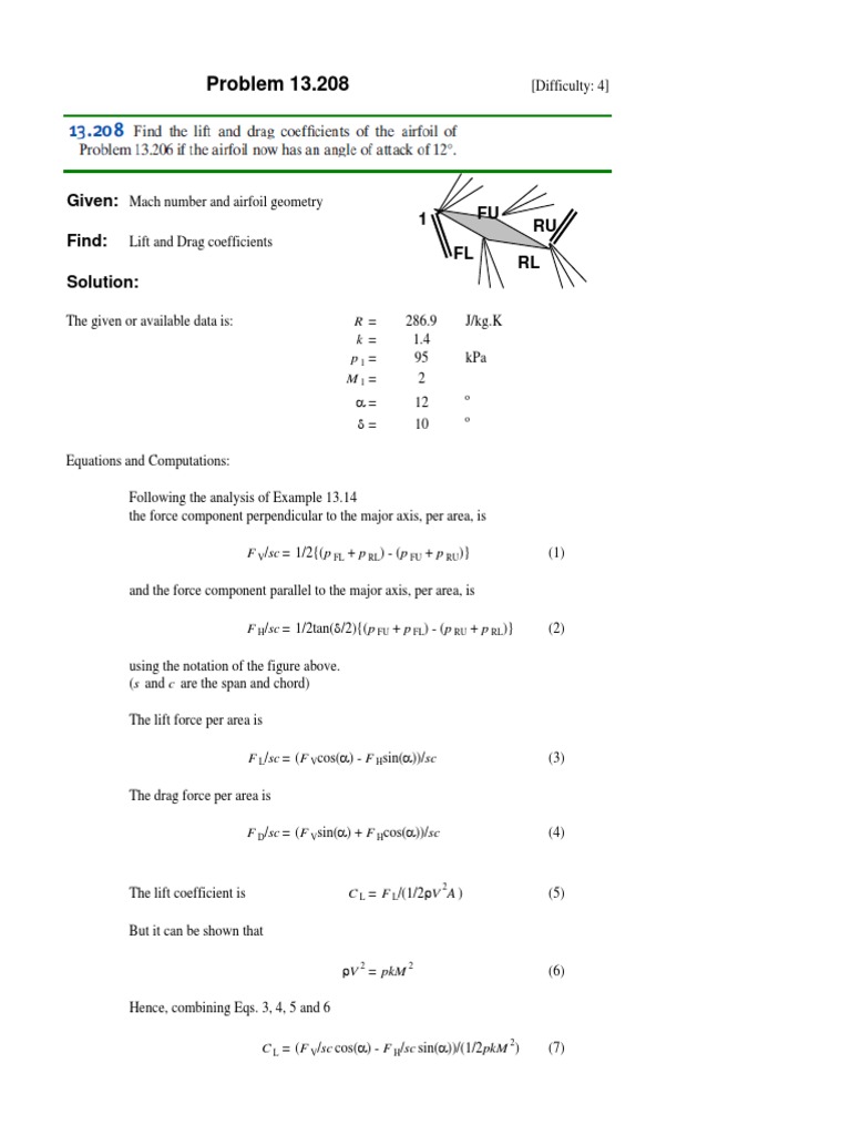 Problem 13.208: Given: Find: Solution: 1 FU RU FL RL | PDF | Lift ...