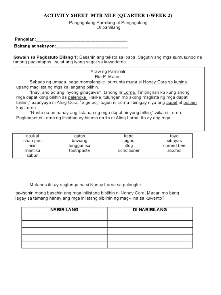 Activity Sheet MTB Week 2 | PDF