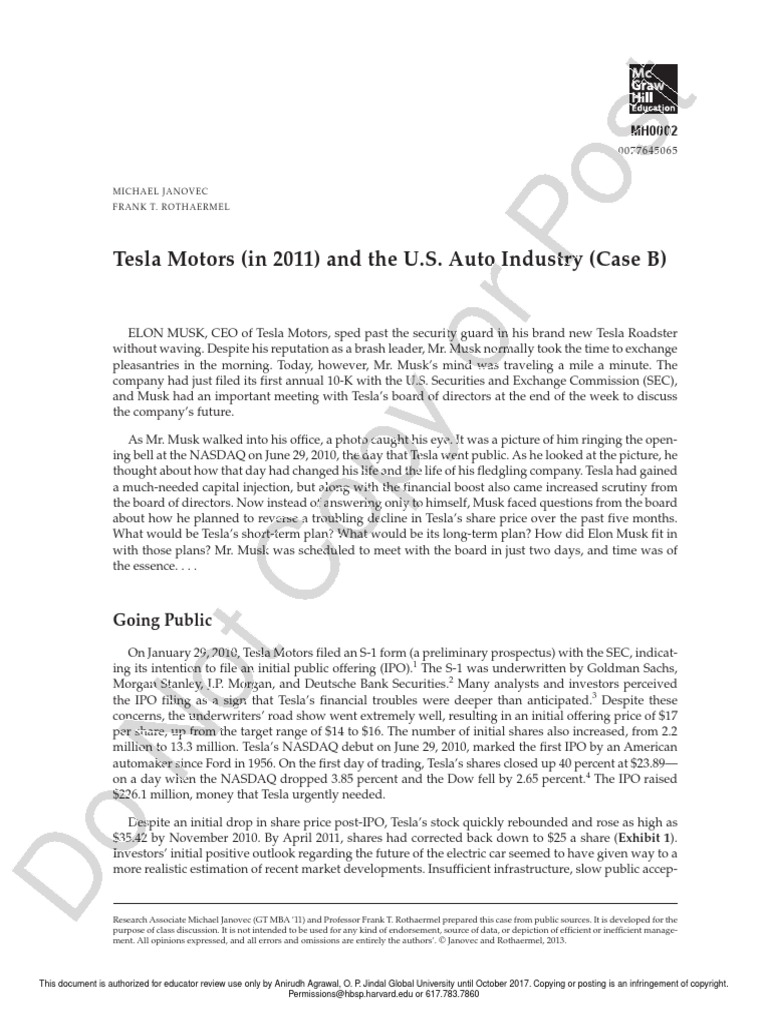 Case Study Tesla Motors | PDF | Tesla Model S | Initial Public Offering