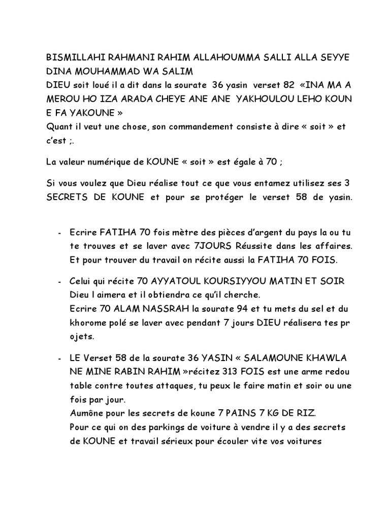 Secrets de KOUNE et sourate Yasin | PDF