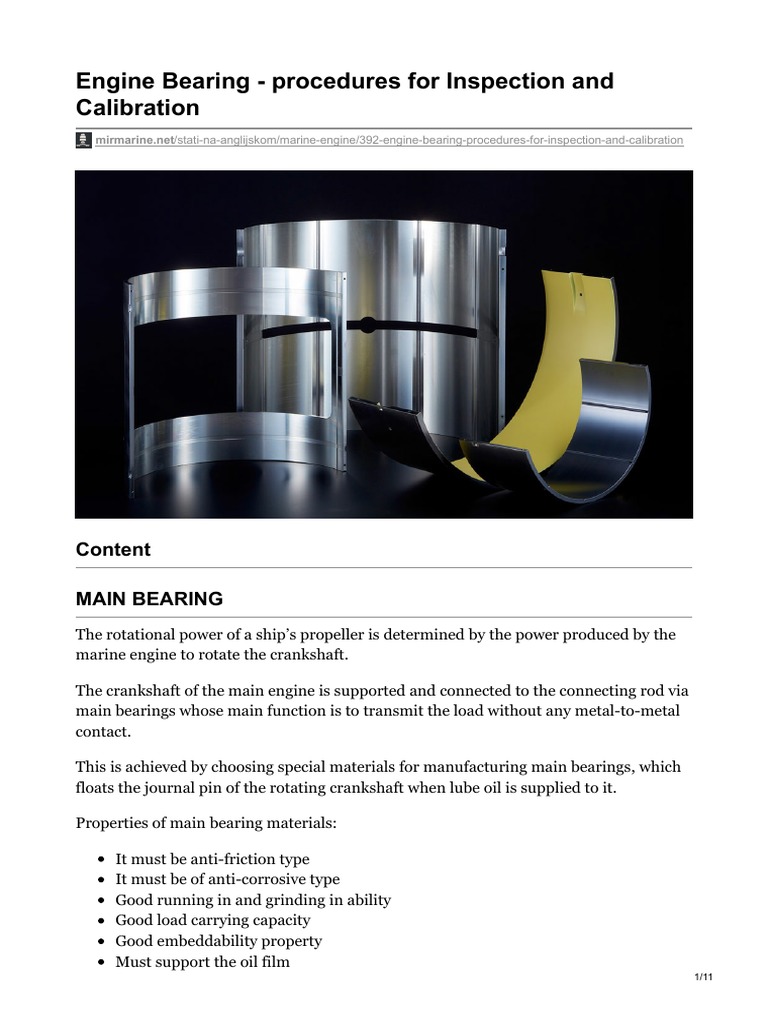 Engine Bearing - Procedures For Inspection and Calibration | PDF ...