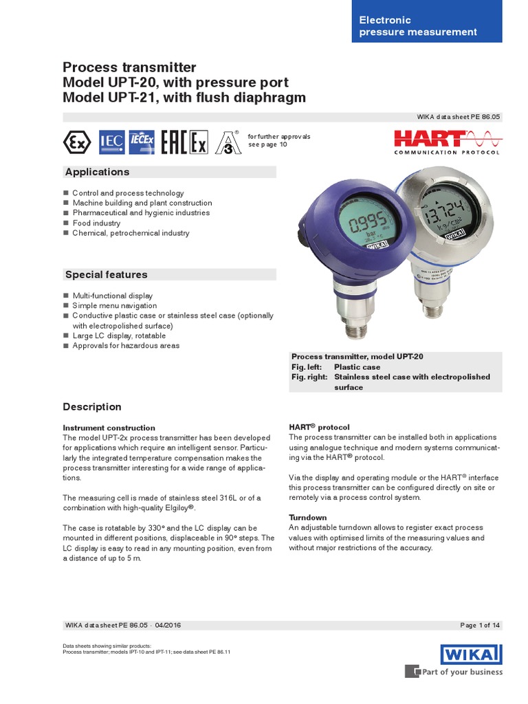 Process Transmitter Model UPT-20, With Pressure Port Model UPT-21, With ...