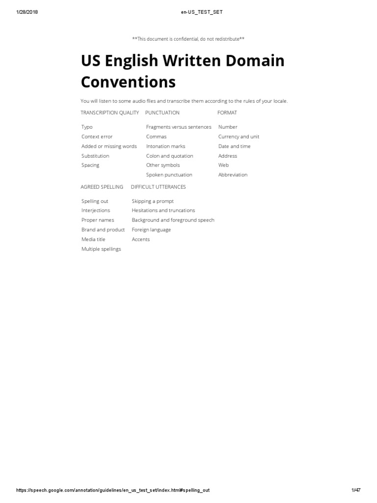 US English Written Domain Conventions: This Document Is Con Dential, Do ...