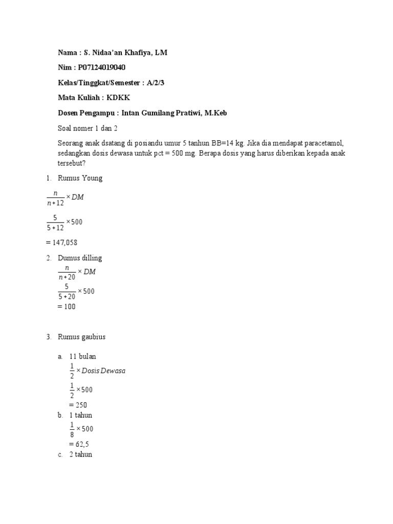 Soal Perhitungan Dosis Obat Untuk Anak | PDF