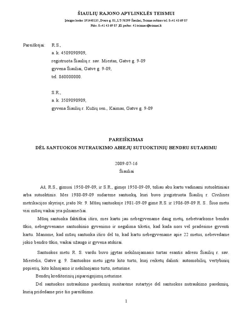 6 2014 Prasymas Del Santuokos Nutraukimo (Uzpildytas Sablonas) | PDF