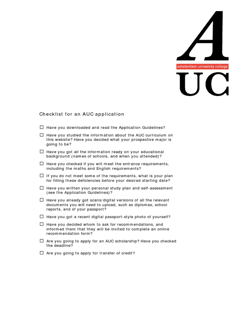AUC Application Prep Checklist | PDF