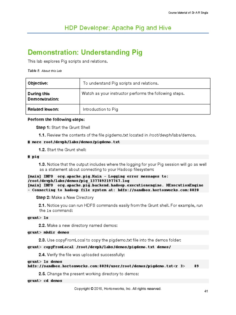 Demonstration: Understanding Pig: HDP Developer: Apache Pig and Hive | PDF | Apache Hadoop | Map ...