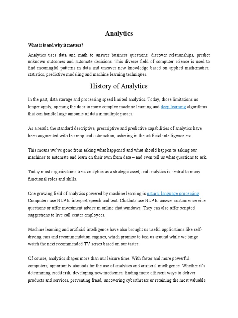 History of Analytics | PDF | Analytics | Machine Learning