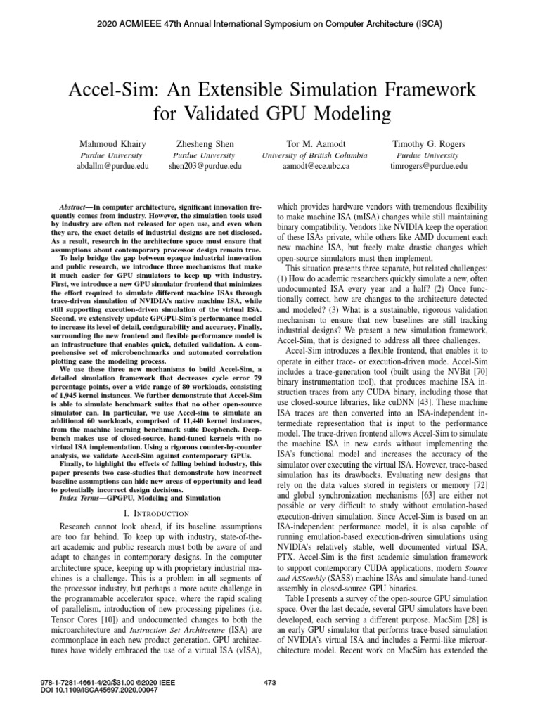 Accel-Sim: An Extensible Simulation Framework For Validated GPU Modeling | PDF | Graphics ...