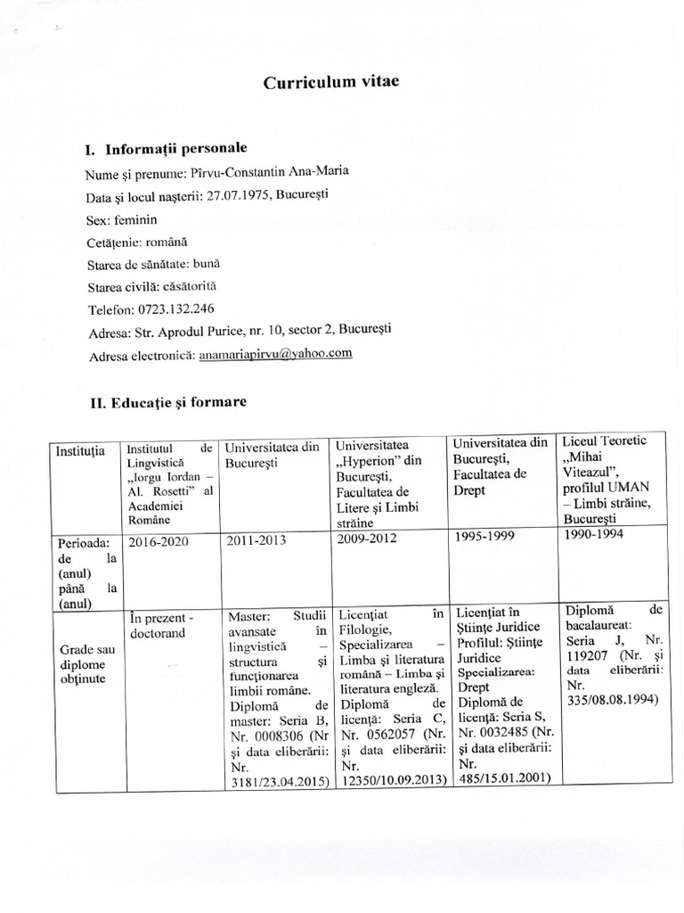 CV Pirvu Constantin Ana Maria PDF | PDF