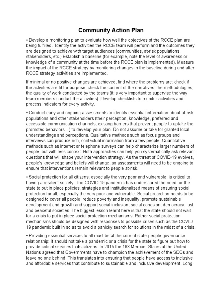 Community Action Plan | PDF | Social Protection | Community