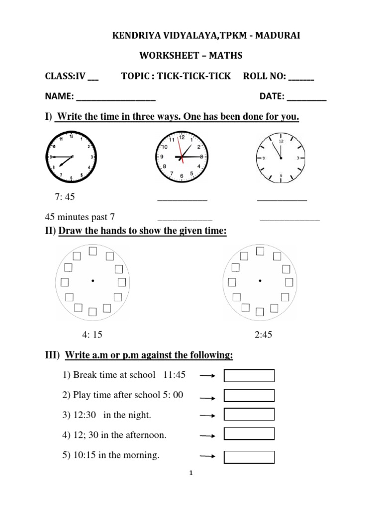 Class 4 Maths Tick-Tick-Tick Worksheet | PDF