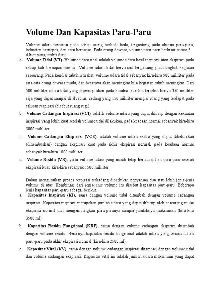 Volume Dan Kapasitas Paru | PDF