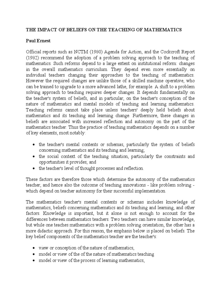 Beliefs' Impact on Math Teaching | PDF | Conceptual Model | Teachers