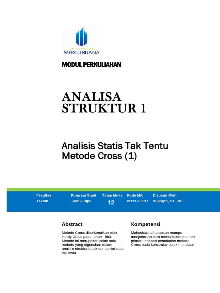 Modul 12. Analisis Statis Tak Tentu Metode Cross PDF | PDF
