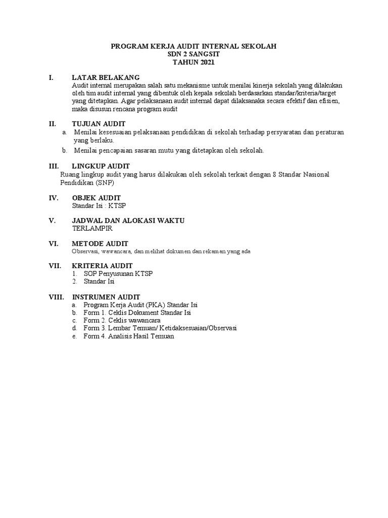 Program Kerja Audit Internal 2021 | PDF